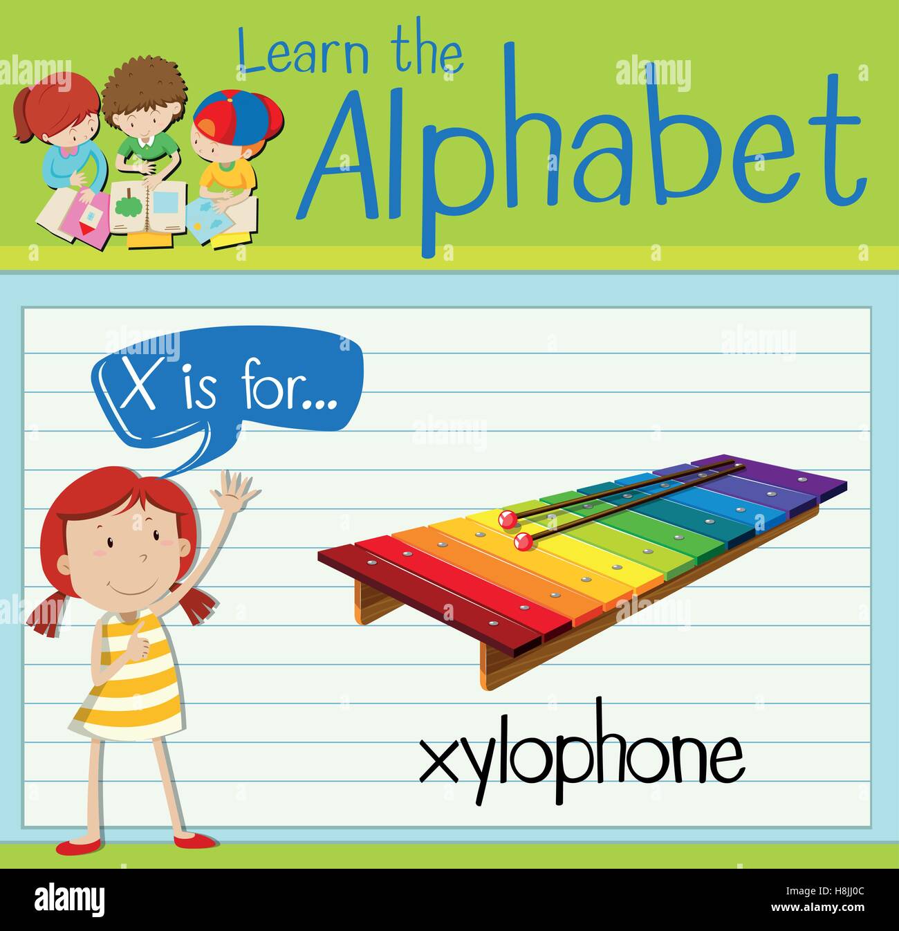 Flashcard letter X is for xylophone illustration Stock Vector Image ...