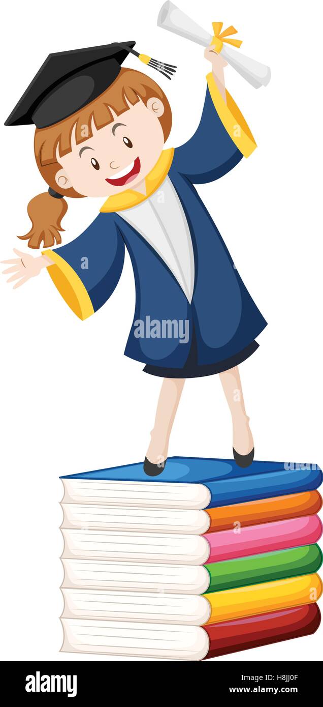Graduation theme with girl and books illustration Stock Vector Image ...