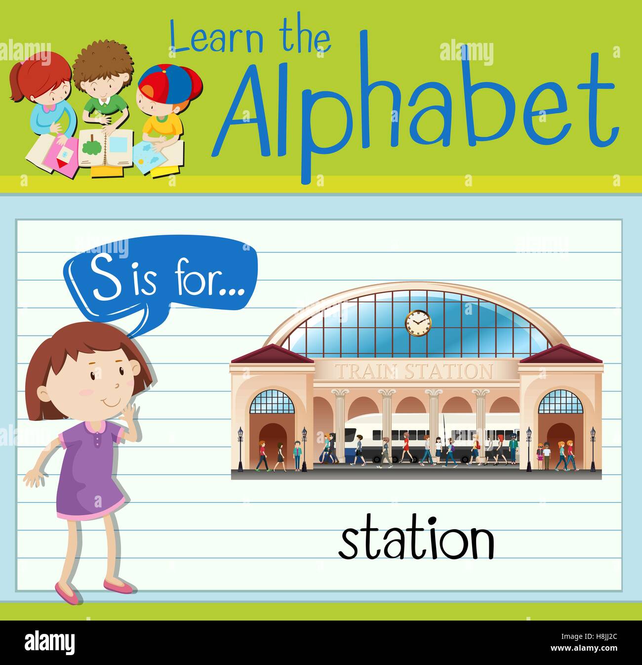 Flashcard letter S is for station illustration Stock Vector Image & Art ...