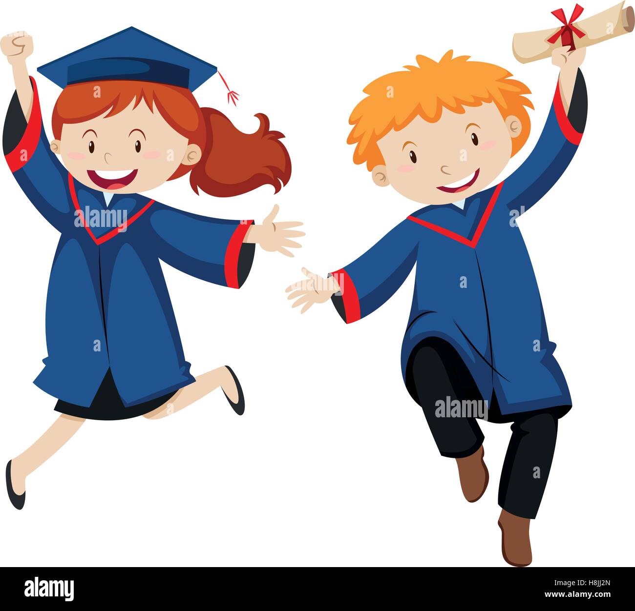 Boy and girl in graduation gown illustration Stock Vector Image & Art ...