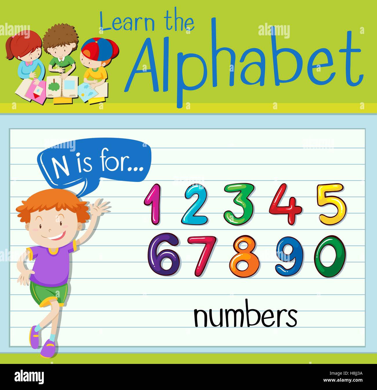 Flashcard letter N is for numbers illustration Stock Vector Image & Art ...