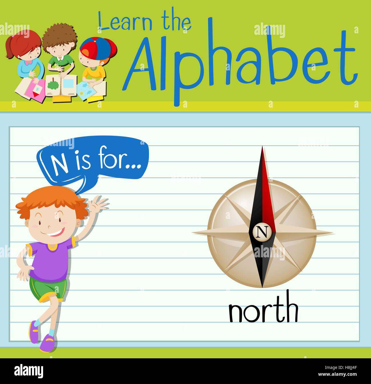 Flashcard letter N is for north illustration Stock Vector Image & Art ...