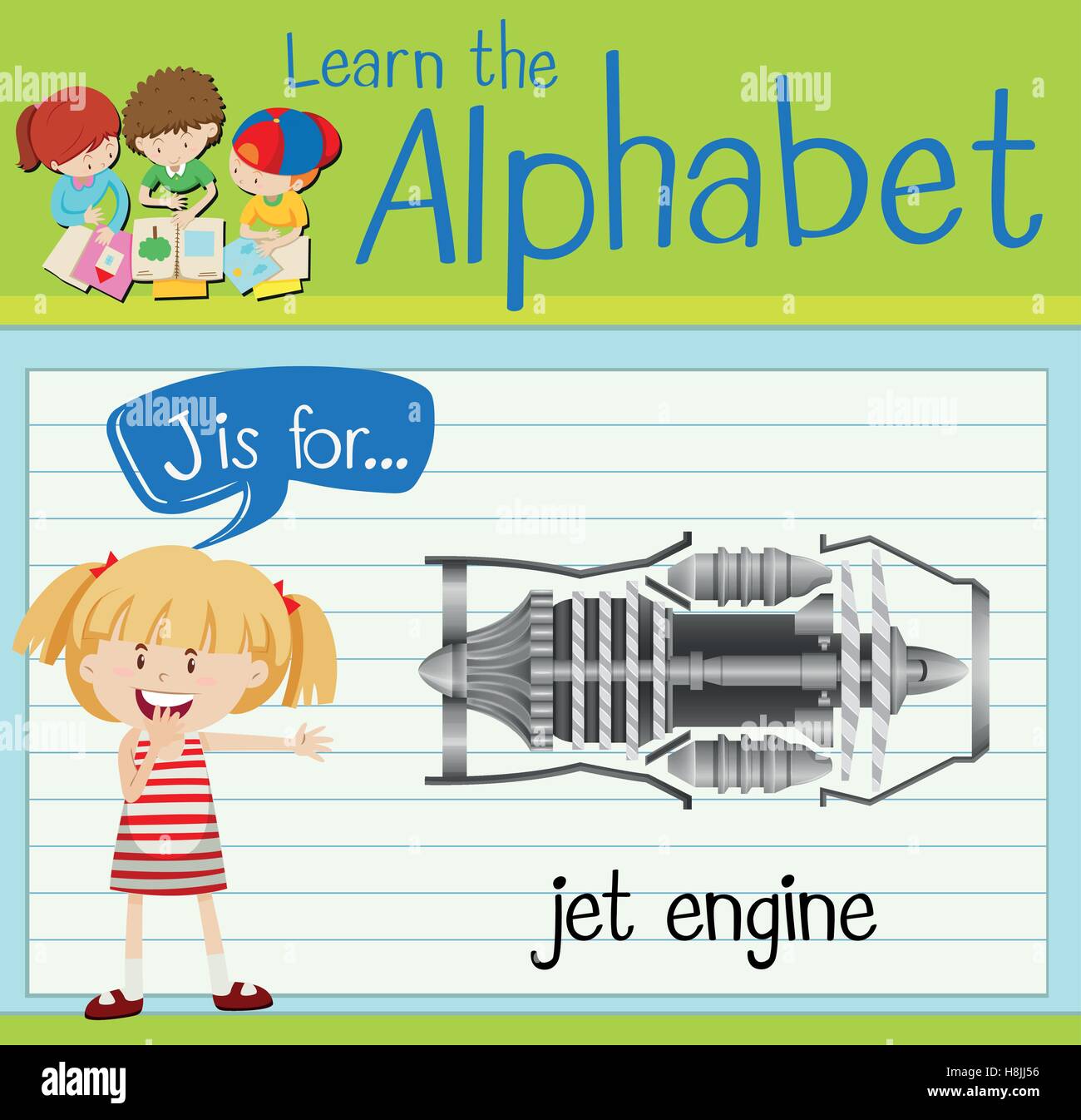 Flashcard letter J is for jet engine illustration Stock Vector Image ...