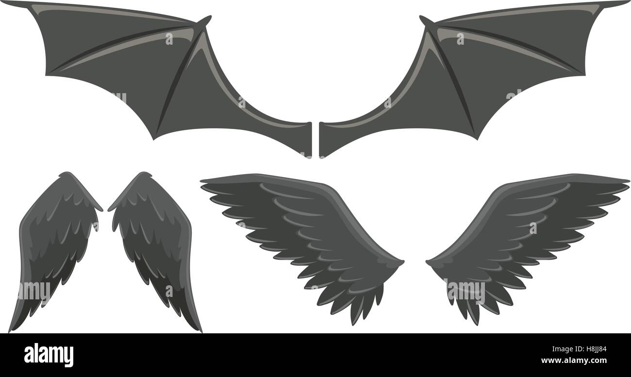 Three set of black wings illustration Stock Vector Image & Art - Alamy