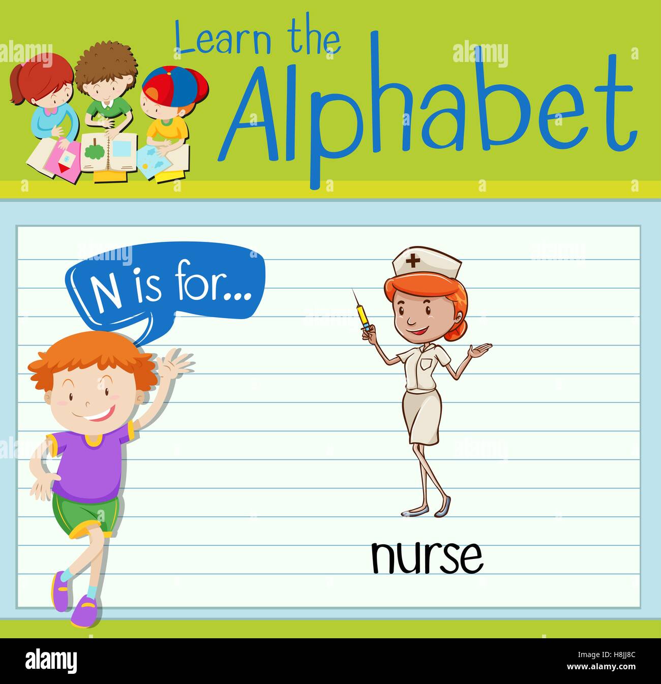 Flashcard letter N is for nurse illustration Stock Vector Image & Art ...