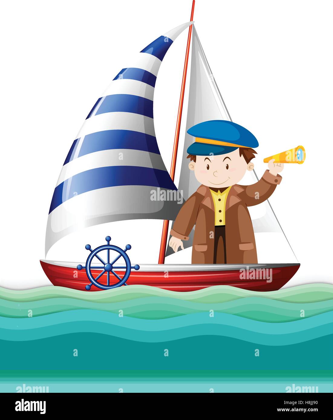 Captain sailing at sea illustration Stock Vector Image & Art - Alamy