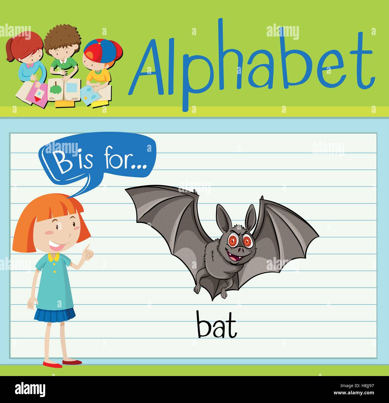Flashcard letter b is for bat illustration Stock Vector Image & Art - Alamy