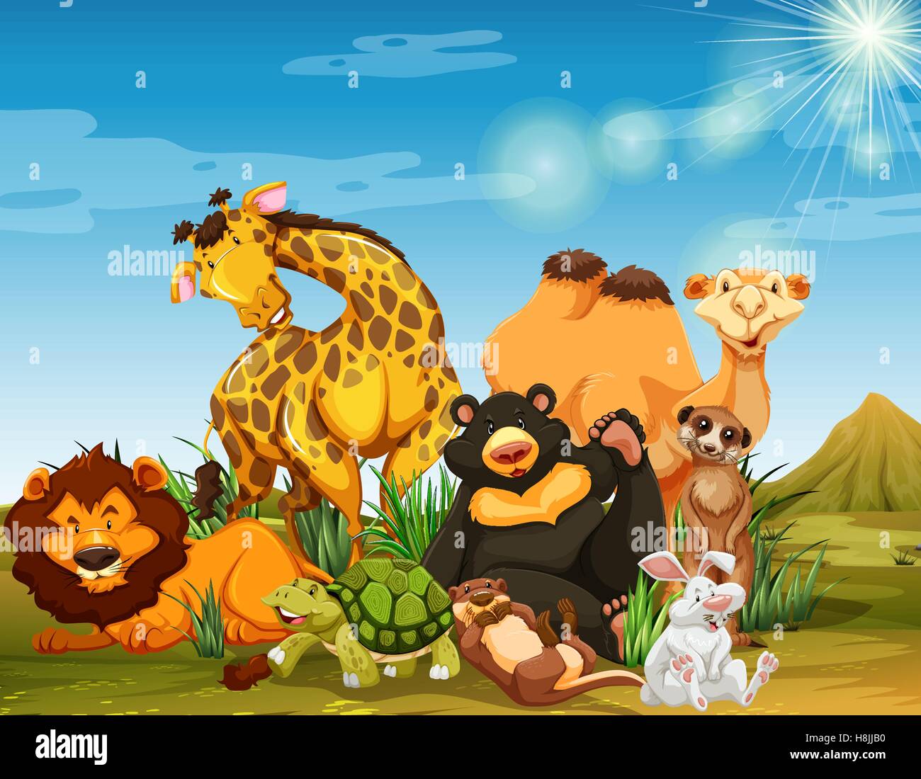 Many wild animals in the field illustration Stock Vector Image & Art ...