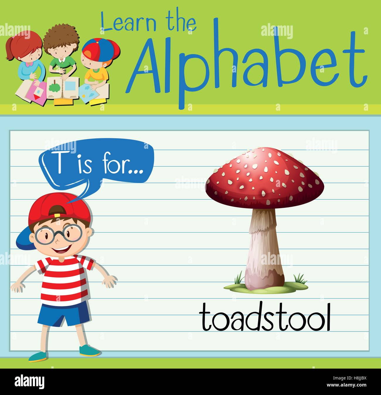 Flashcard letter t is for toadstool illustration Stock Vector Image ...