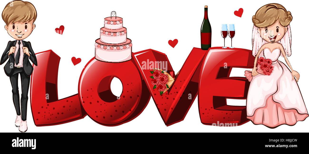 Word design for love with wedding couples illustration Stock Vector ...