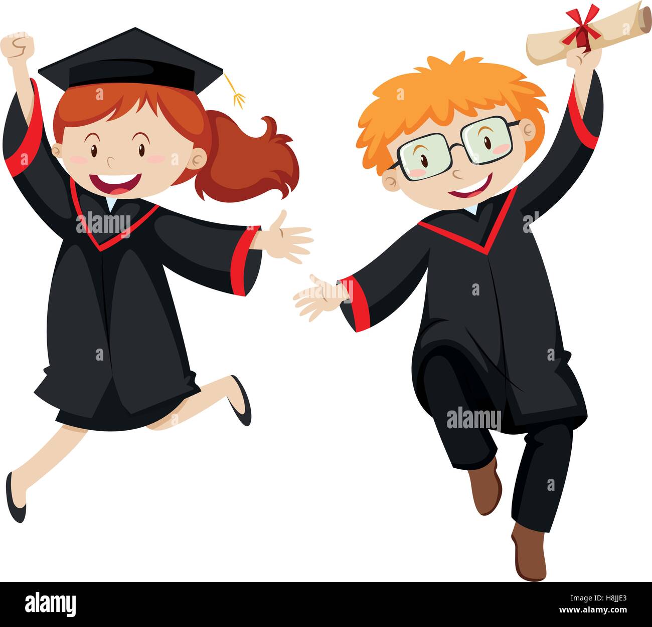Two graduated students in graduation gowns illustration Stock Vector ...