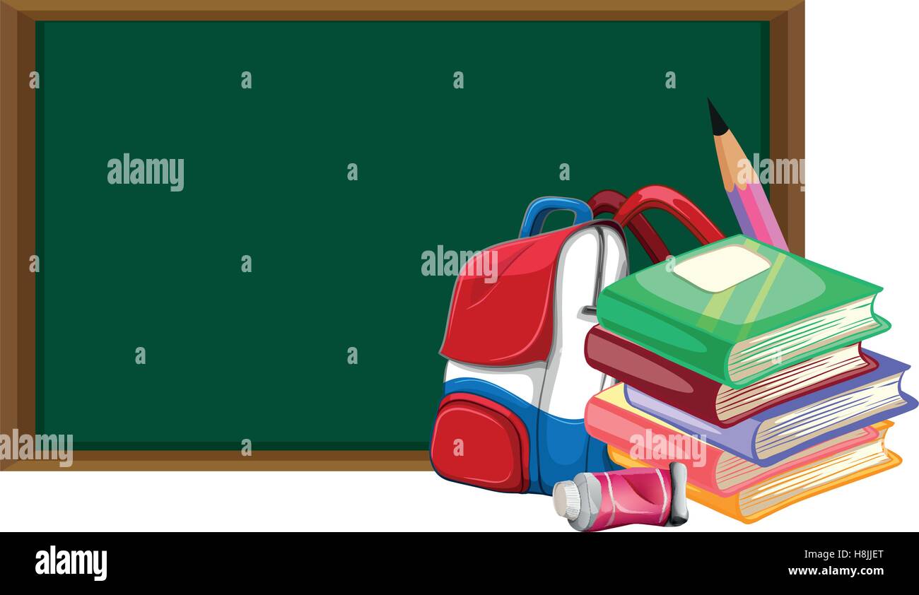 Blackboard and schoolbag with books illustration Stock Vector Image ...