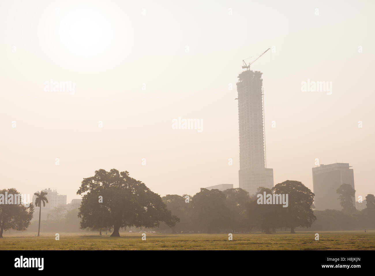 The skyline of Kolkata (Calcutta), India with Maidan park Stock Photo ...