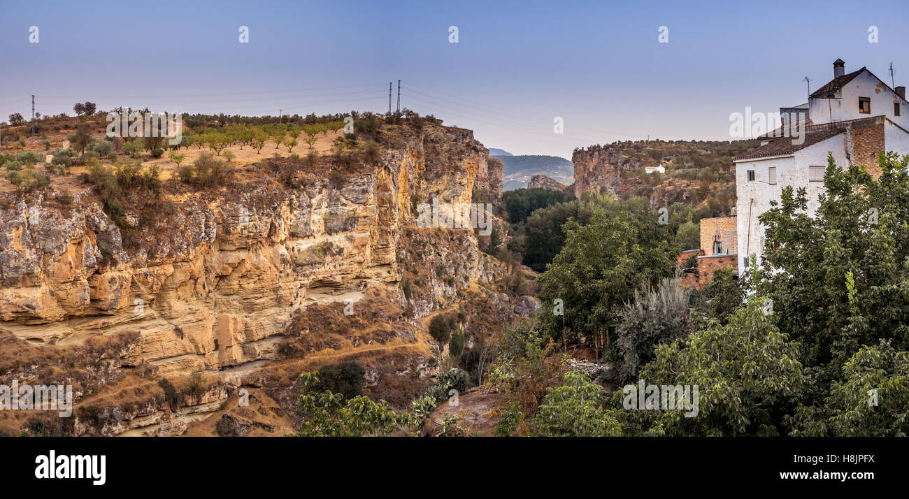 A landscape view of the gorge at the historic town of Alhama de Granada ...