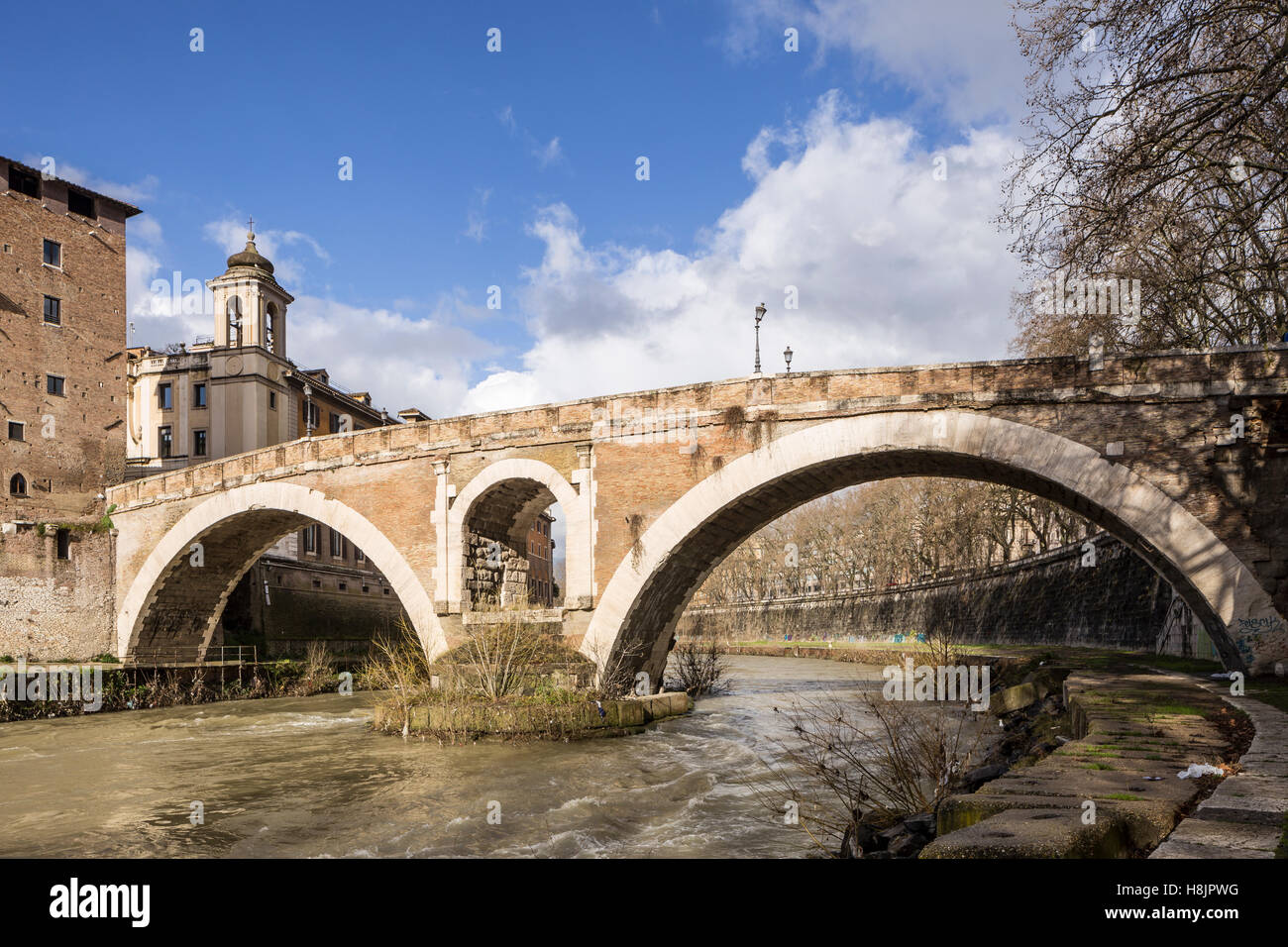 Ponte Fabricio in Rome. It dates from 62BC and is the oldest surviving ...