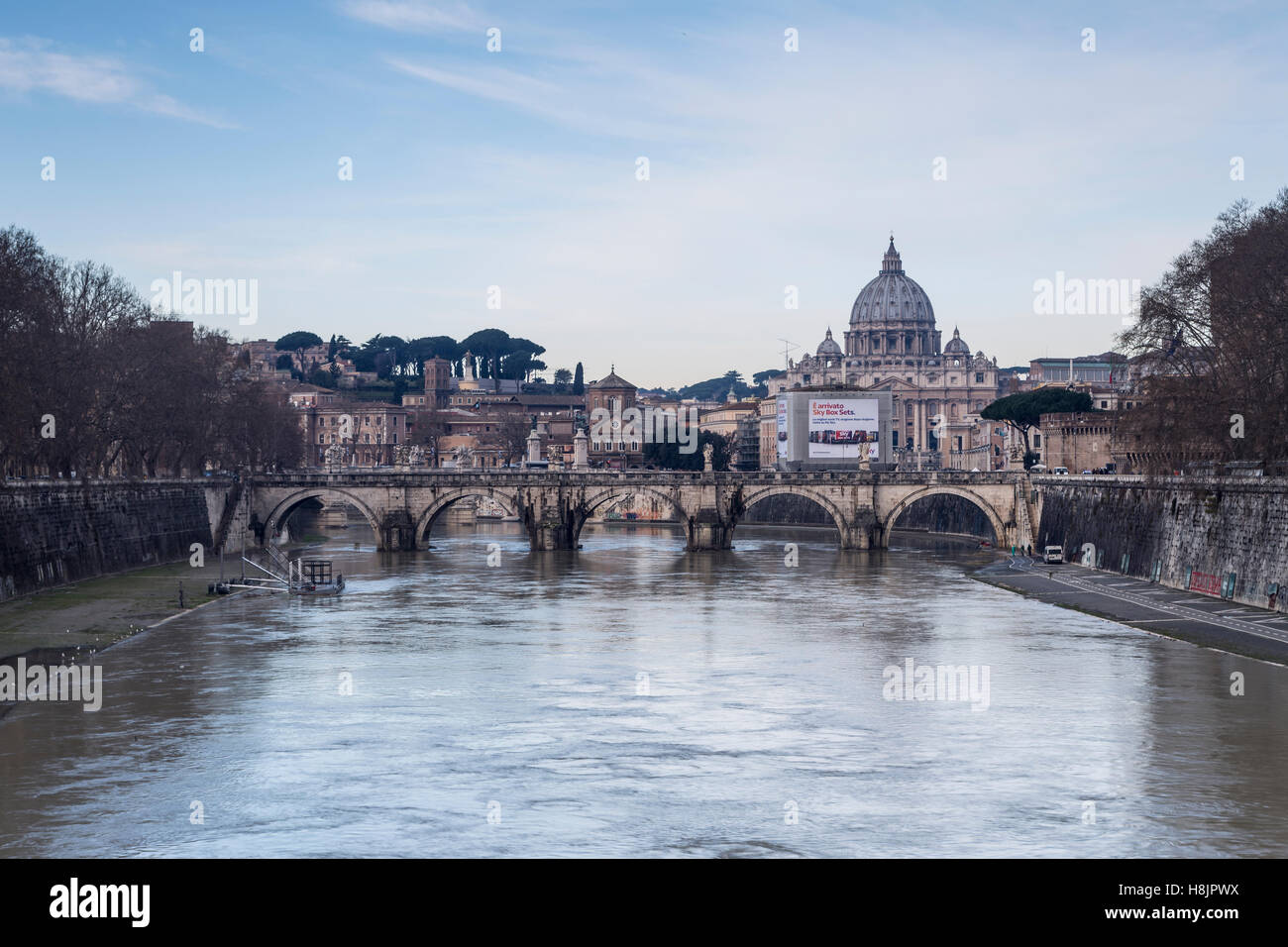 Ponte Sant'Angelo and St Peter's Basilica in Rome. The bridge was built ...