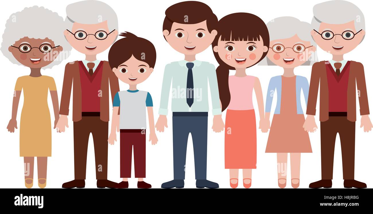 Grandparents parents and kids cartoons icon. Family relationship avatar ...