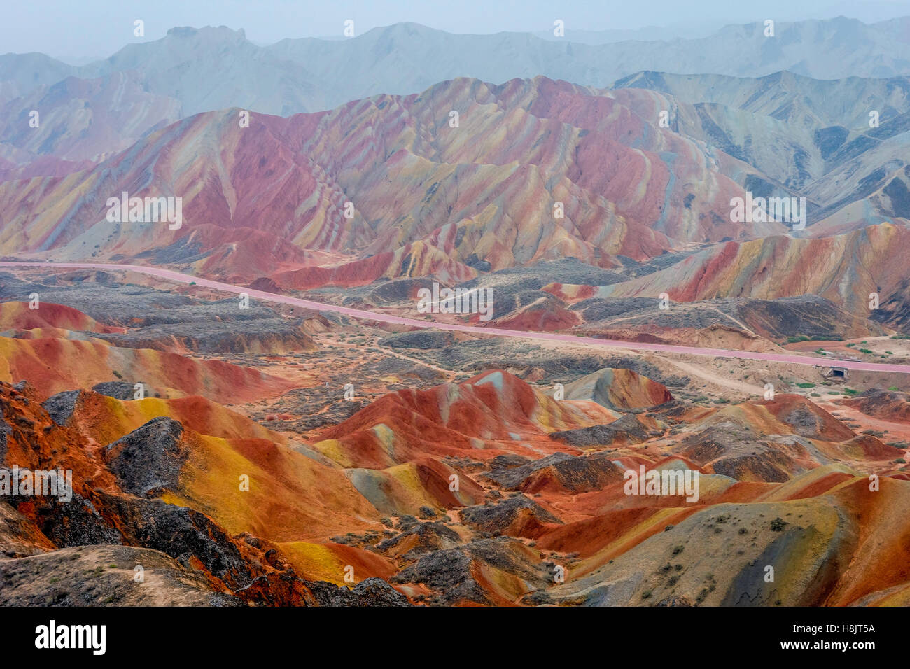 Colorful landscape of rainbow mountains, at Zhangye Danxia national ...