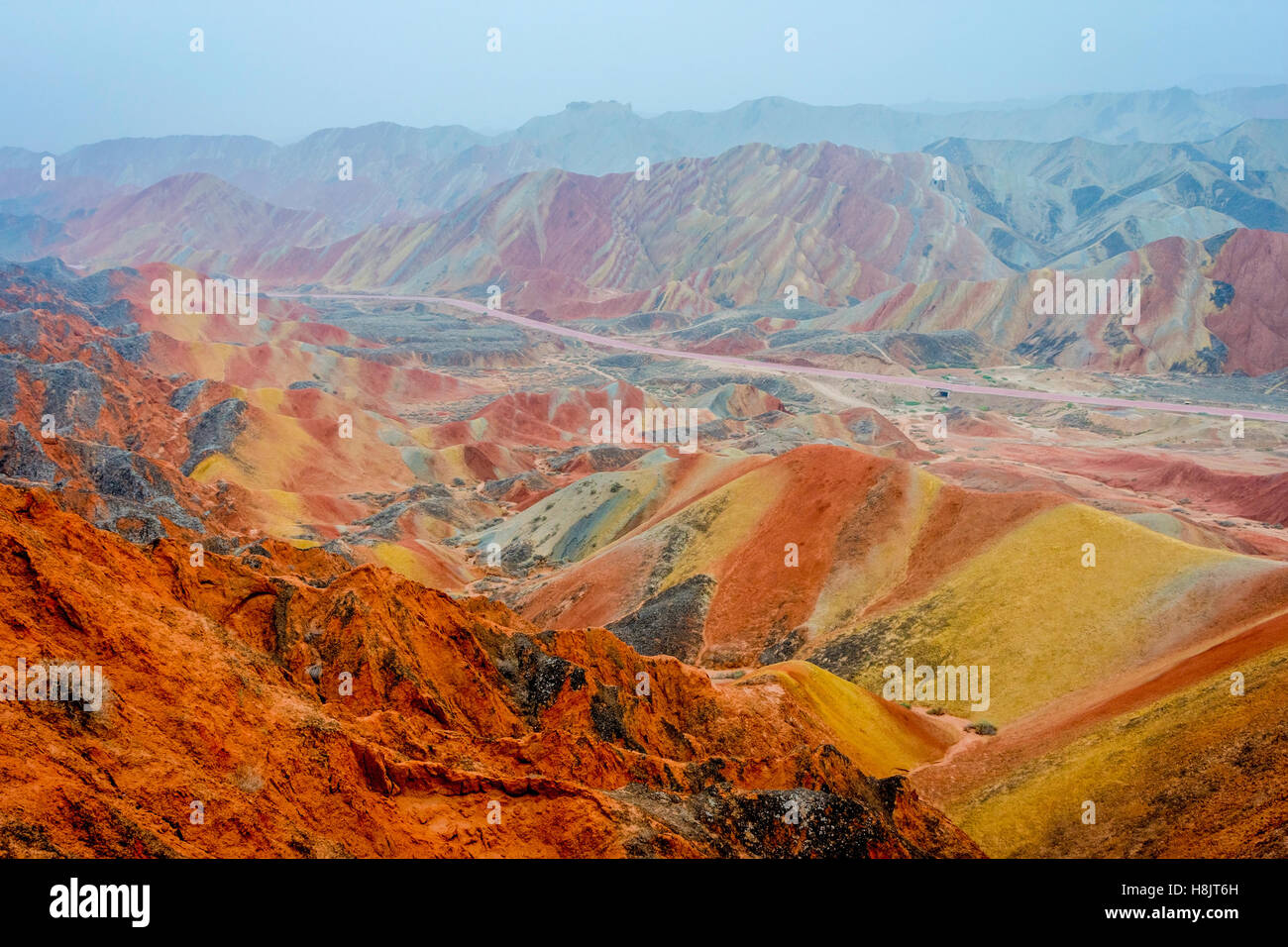 Colorful landscape of rainbow mountains, at Zhangye Danxia national ...