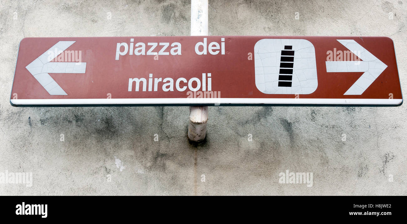 Two directional road sign to leaning tower in Pisa, Italy Stock Photo ...