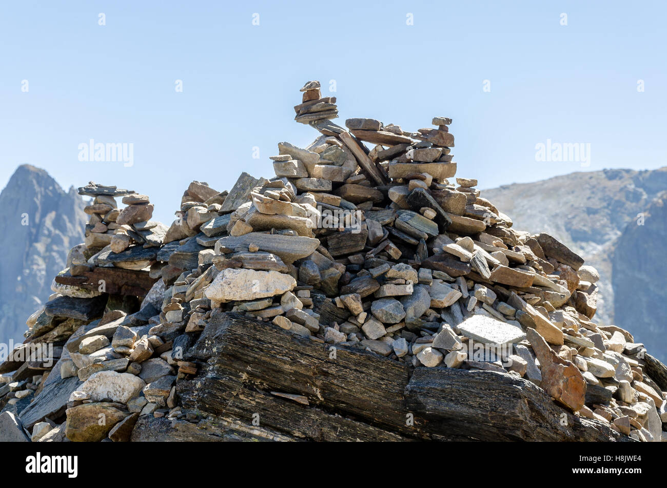 Stack or pile of stones in mountain Stock Photo - Alamy
