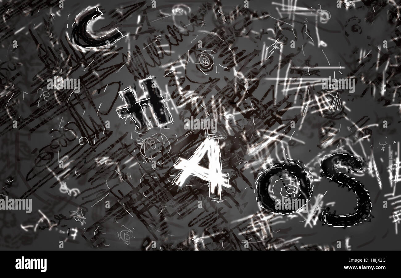 Illustration of chaotic motion, lines, dots and hand drawn text Chaos ...