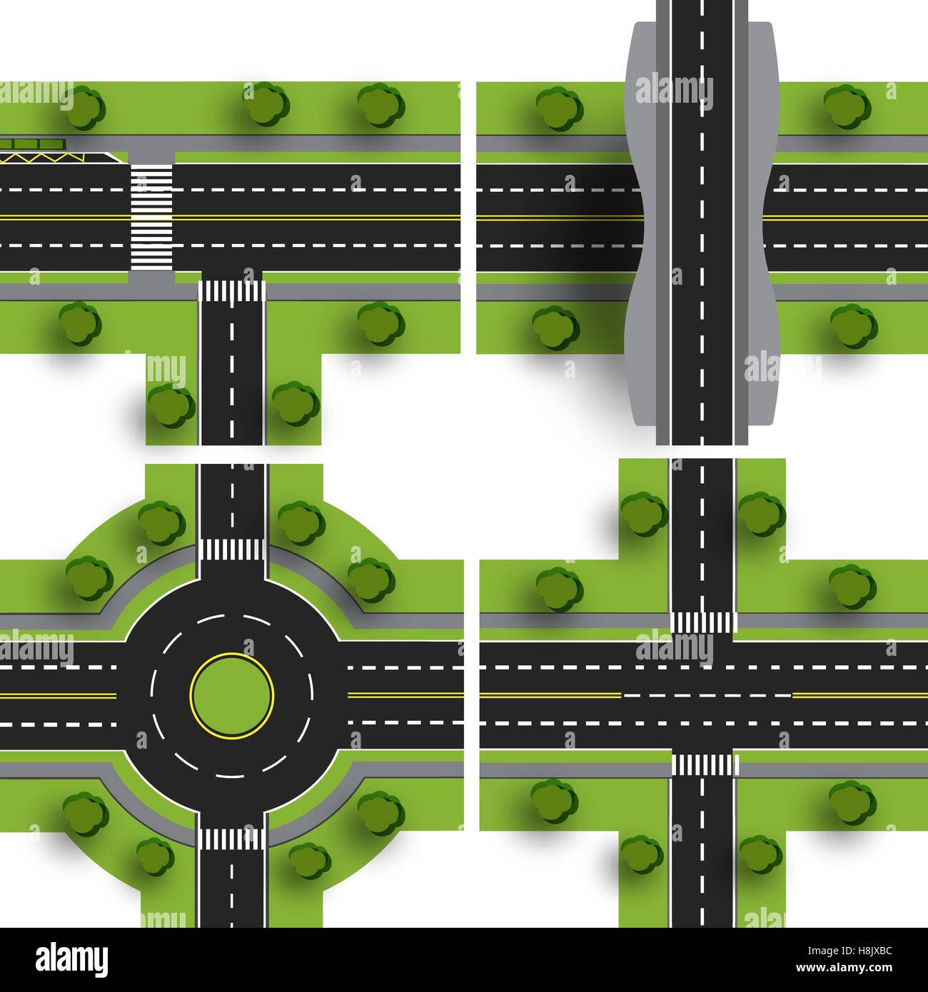 Set transport hub. The intersections of various roads. Roundabout ...