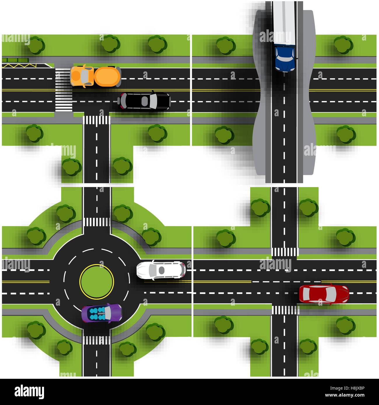 Set transport hub. The intersections of various roads. Roundabout ...