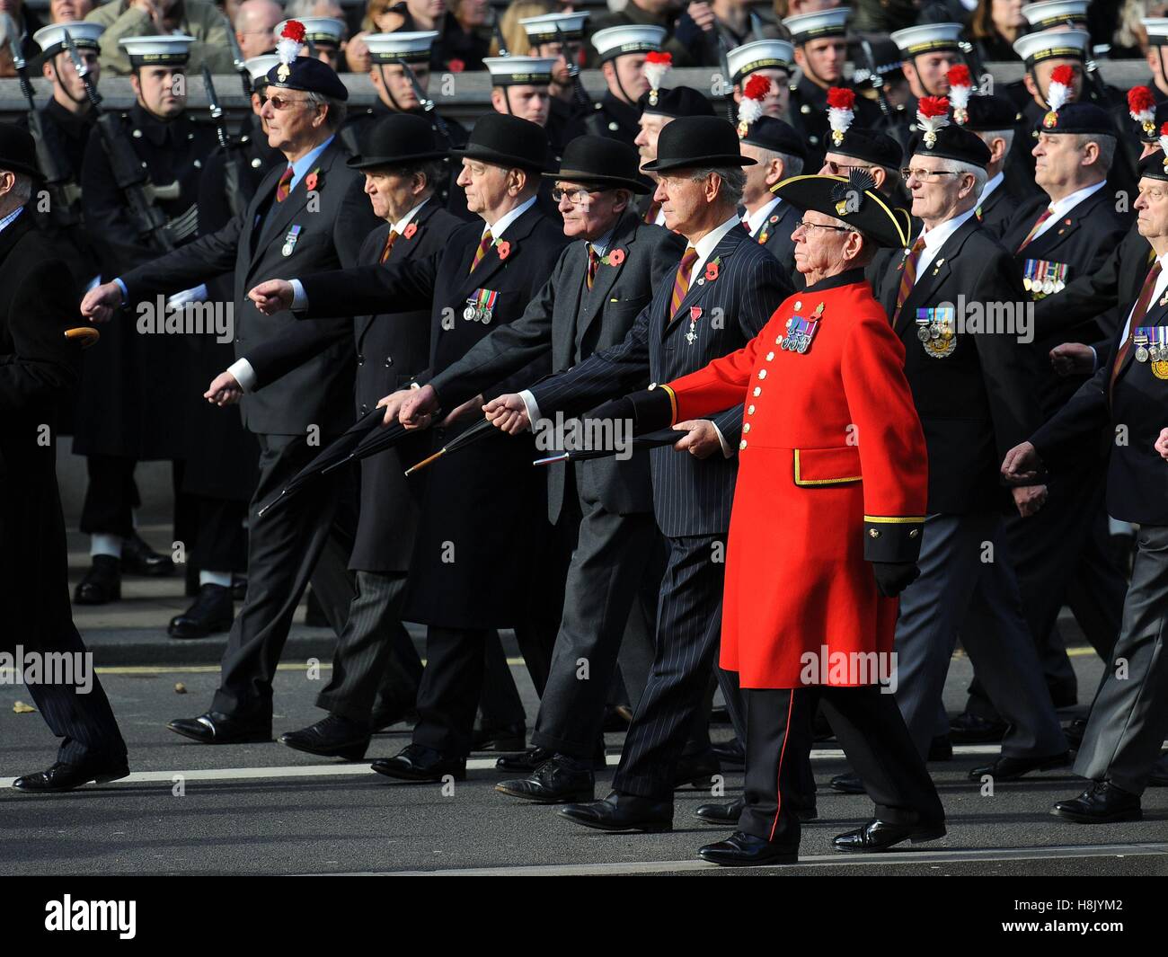 Veterans parade during the annual Remembrance Sunday Service at the ...