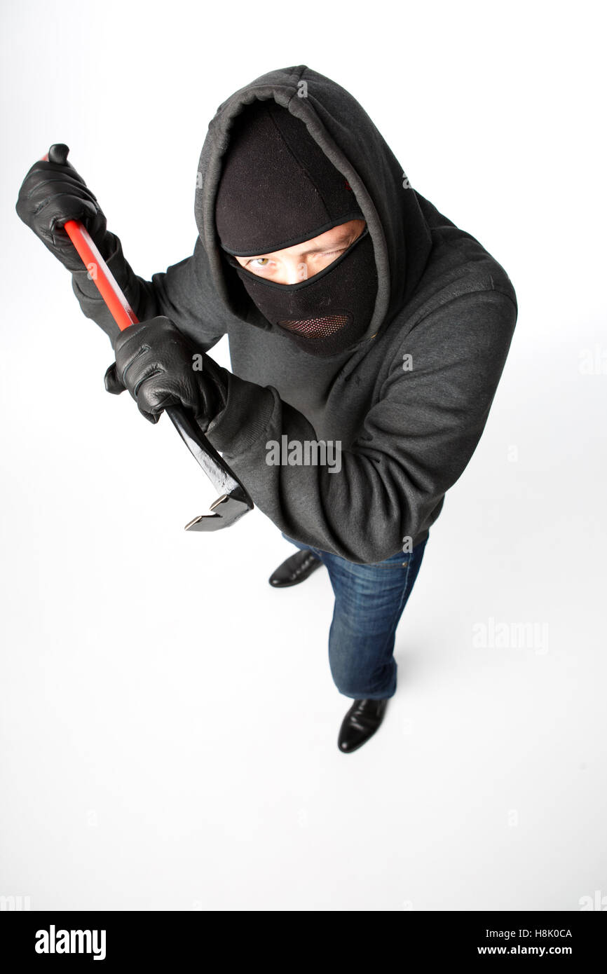 Burglar with lock pick on pure white background top view Stock Photo ...
