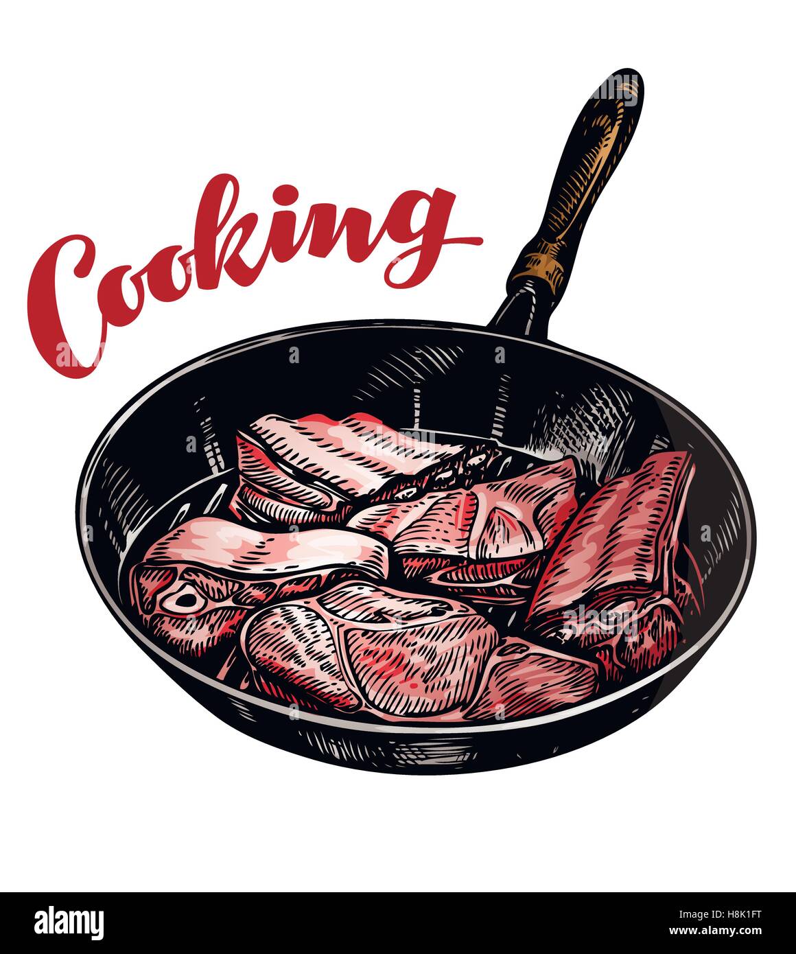 Fried bacon in pan Stock Vector Images - Alamy