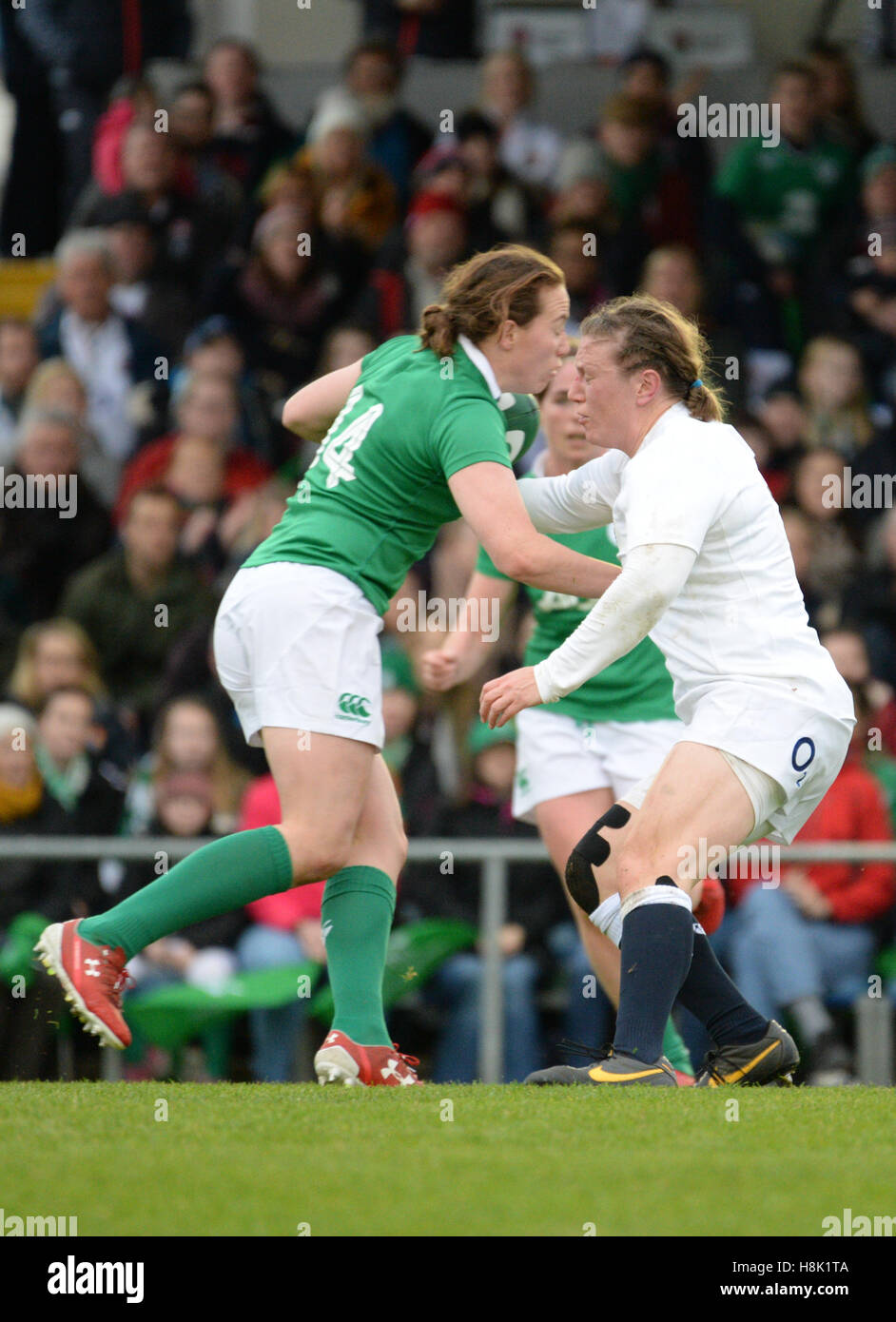 Ireland's Niamh Kavangh (left) and England's Rochelle Clark during the ...