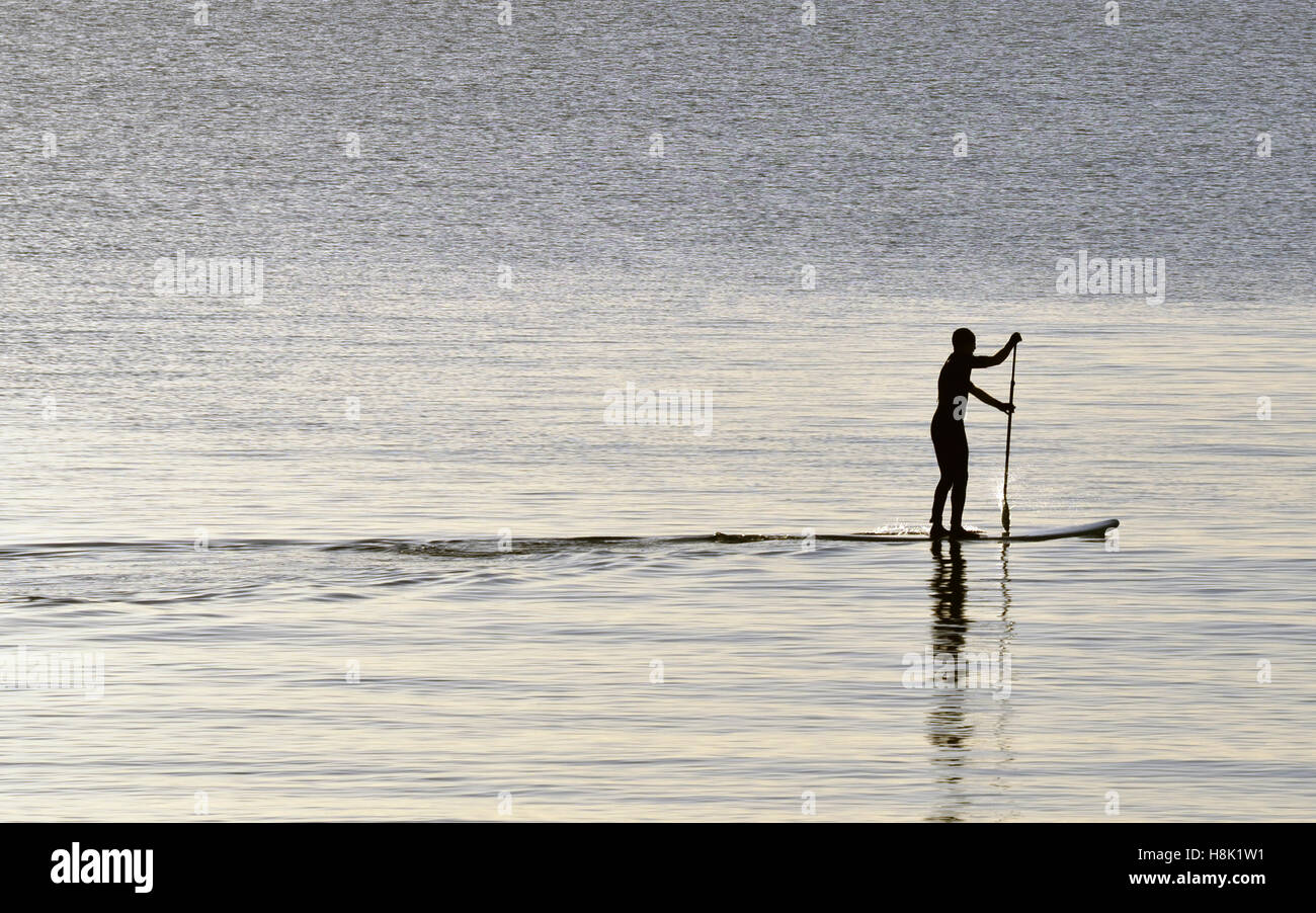 paddle boarder silhouette 2 Stock Photo - Alamy