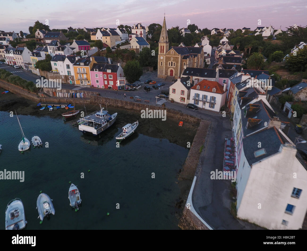 Harbor of Sauzon, view per drone Stock Photo - Alamy
