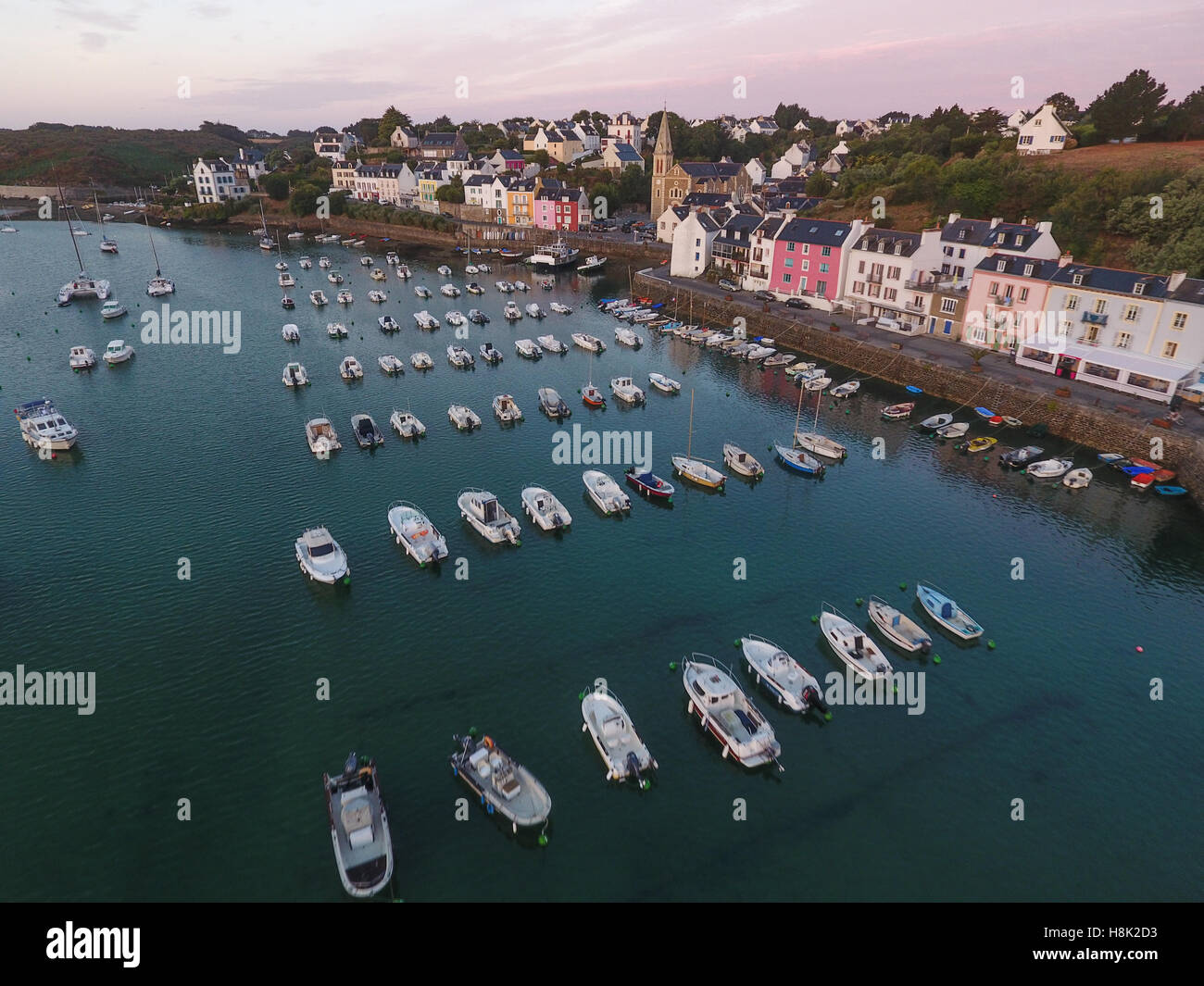 Harbor of Sauzon, view per drone Stock Photo - Alamy