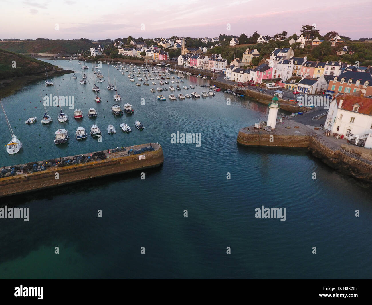 Harbor of Sauzon, view per drone Stock Photo - Alamy