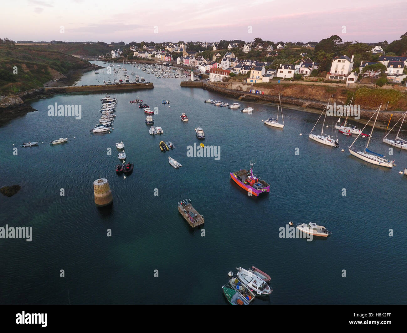 Harbor of Sauzon, view per drone Stock Photo - Alamy