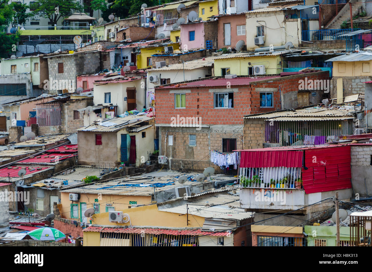 Colorful houses of the poor inhabitants of Luanda, Angola Stock Photo ...
