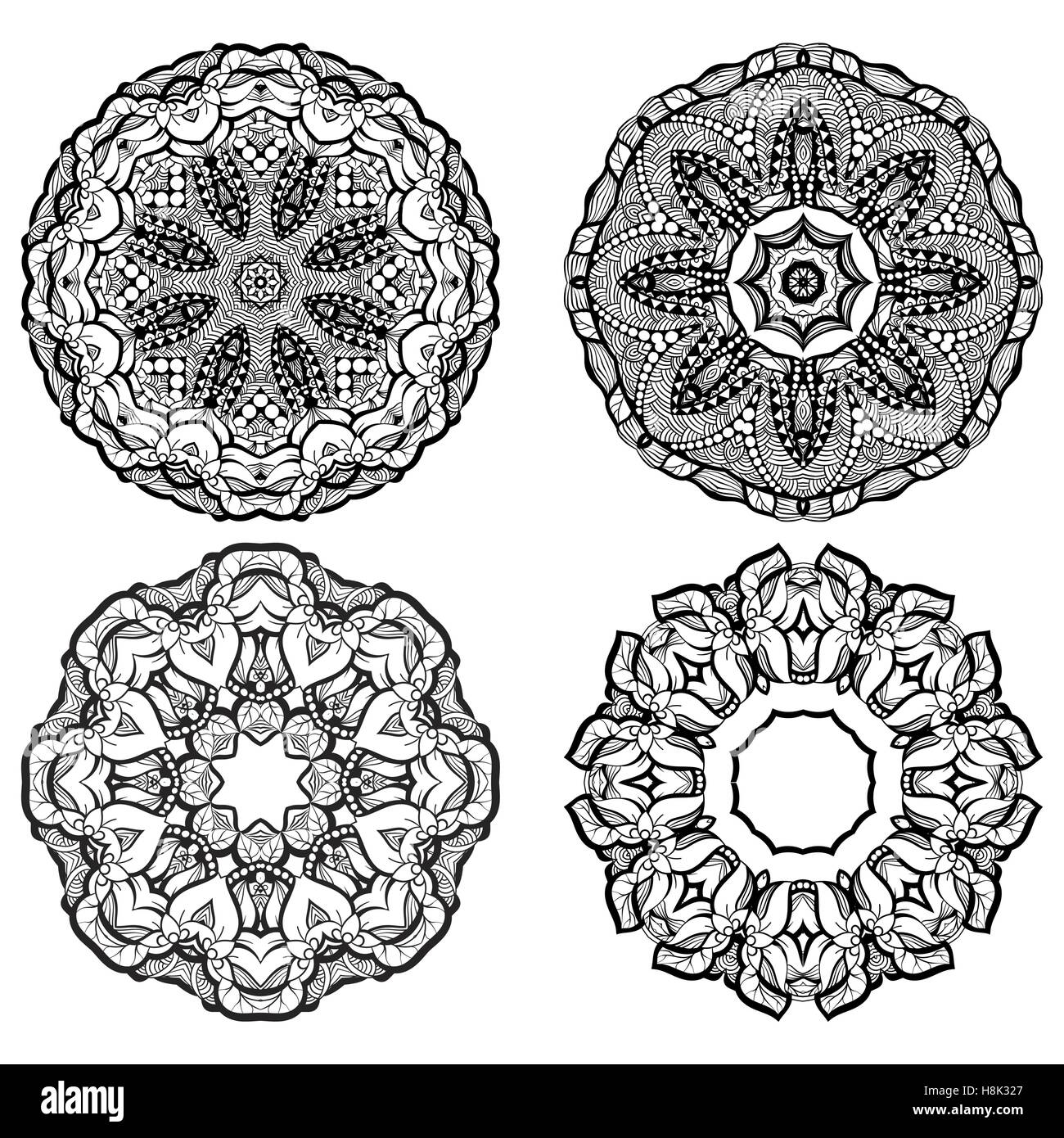 Hand-drawn mehendi ornamental elements and mandala collection. Indian ...