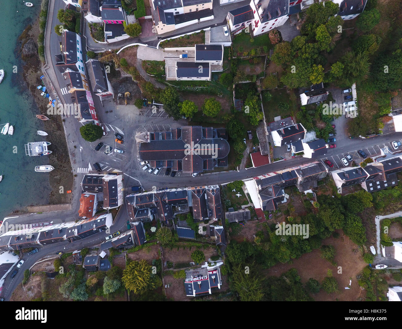 Harbor of Sauzon, view per drone Stock Photo - Alamy