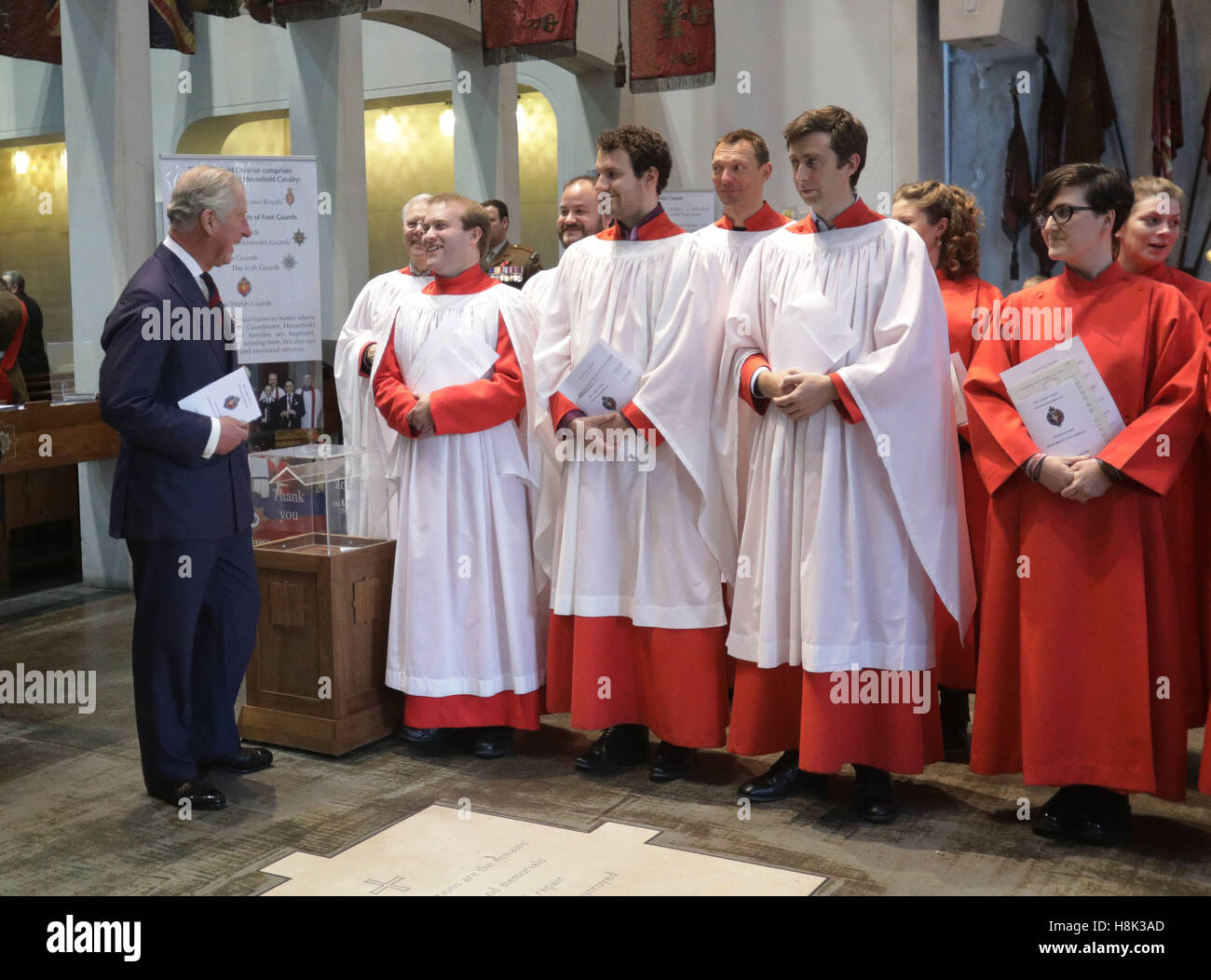 The Prince of Wales meeting members of the choir in The Guards' Chapel ...