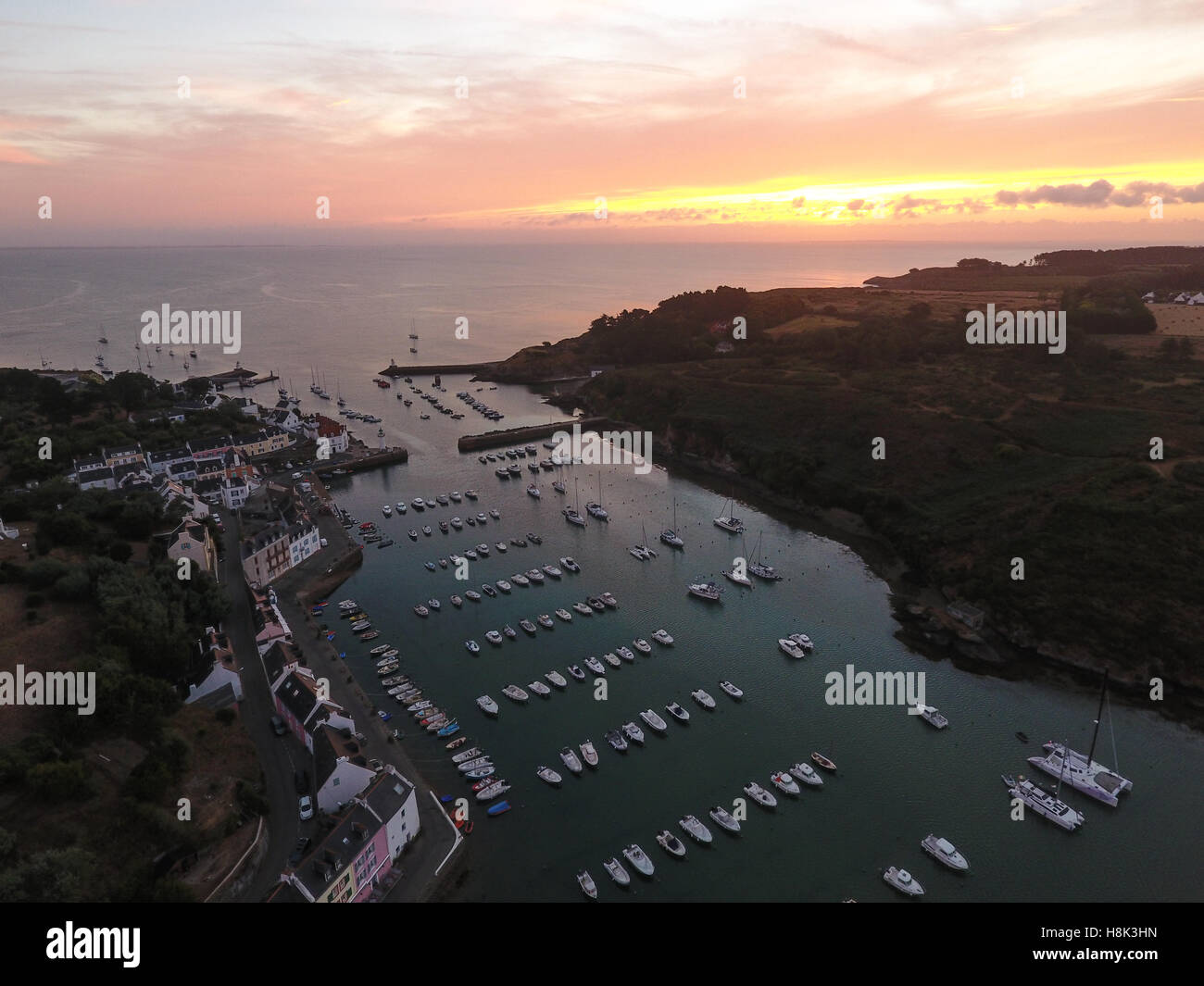 Harbor of Sauzon, view per drone Stock Photo - Alamy