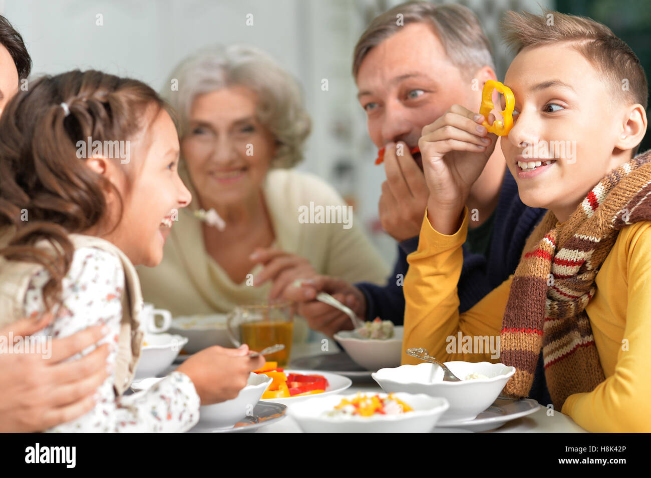 Family have breakfast Stock Photo - Alamy