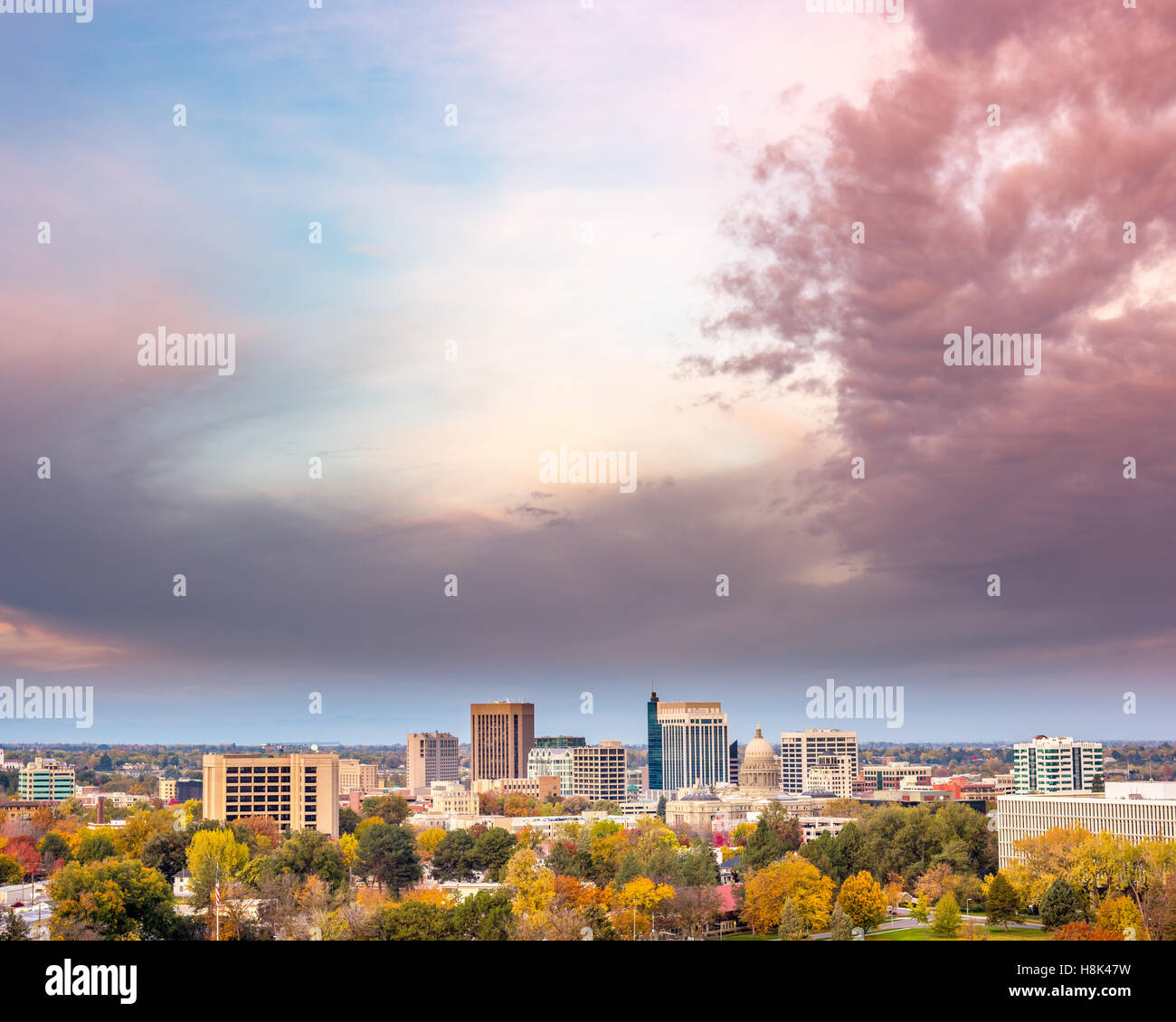 Skyline of Boise Idaho with fall colors and dramatic clouds Stock Photo ...