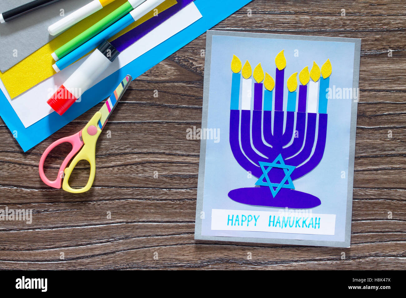 The child create a greeting card image of the Jewish holiday of ...