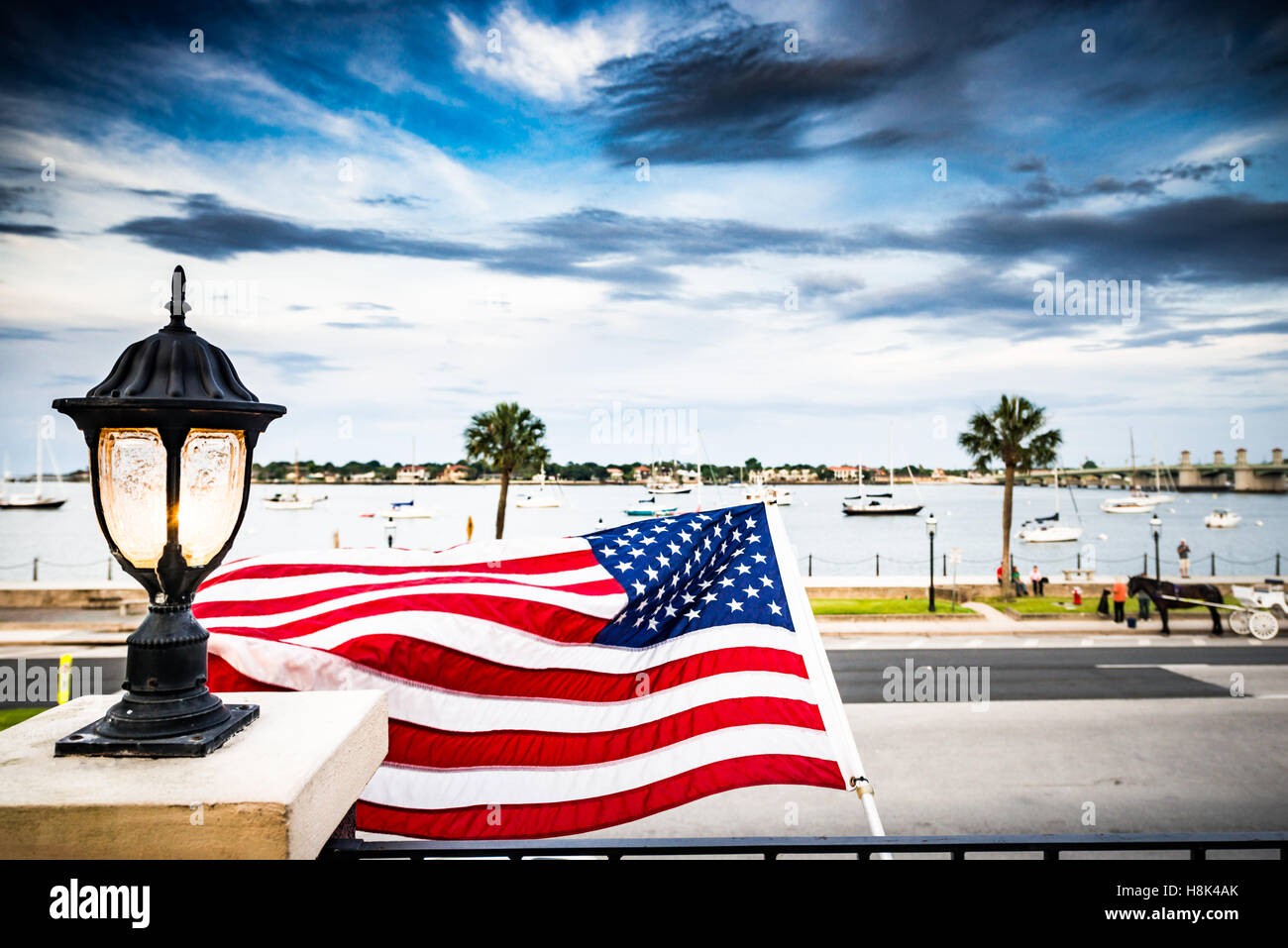 St. Augustine Florida Harbor with Flag after clearing storm Stock Photo ...