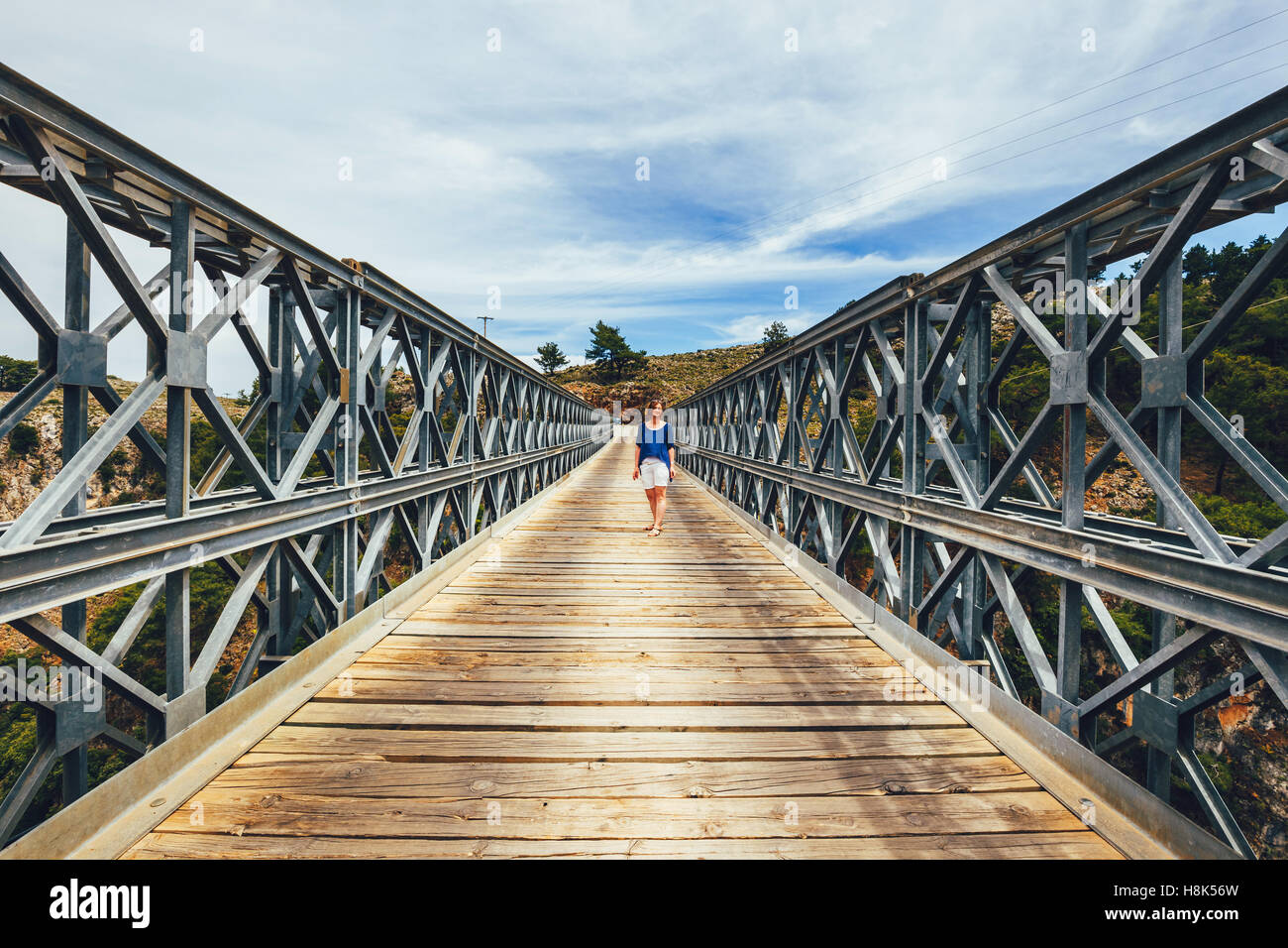 Famous truss bridge over Aradena Gorge, Crete Island, Greece Stock ...