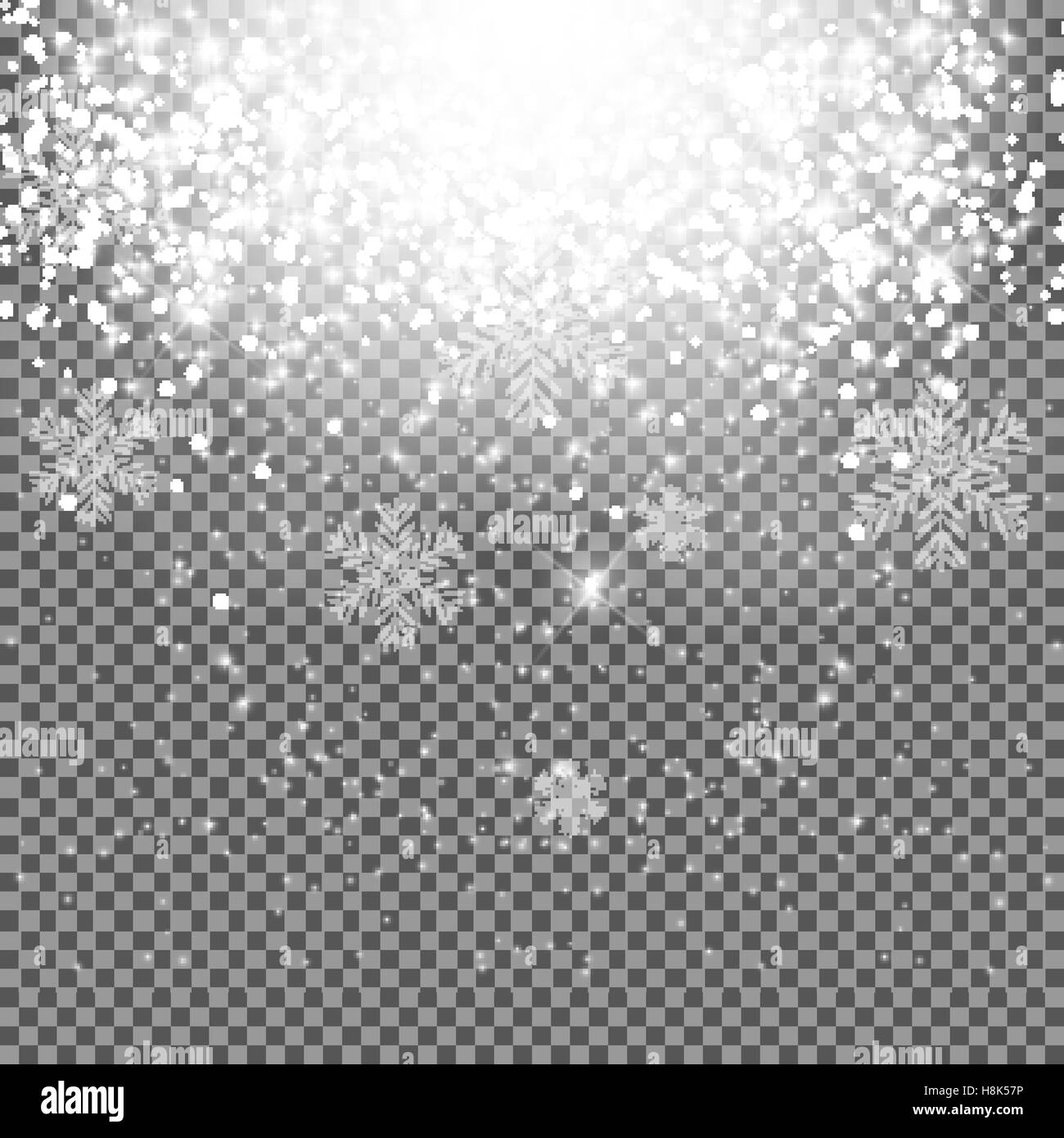 Falling Shining Snowflakes and Snow on Transparent Background. C Stock ...