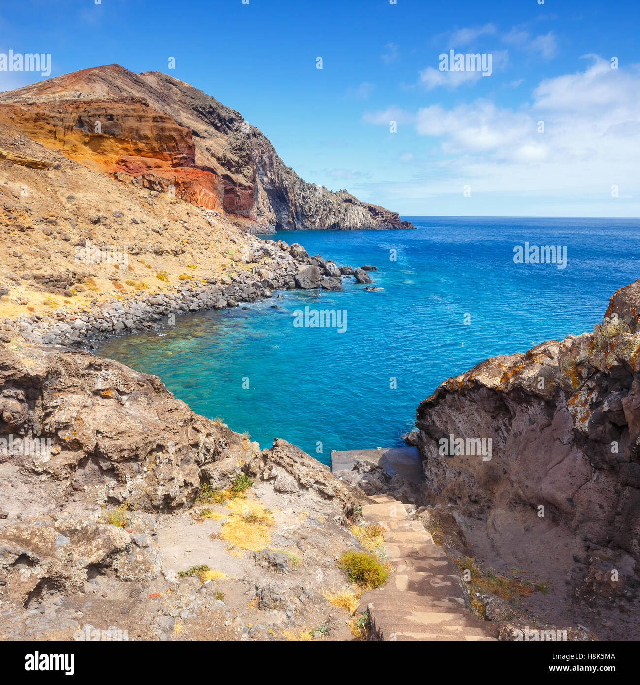 Cliffs at Ponta de Sao Lourenco. Cape is the most eastern point of ...