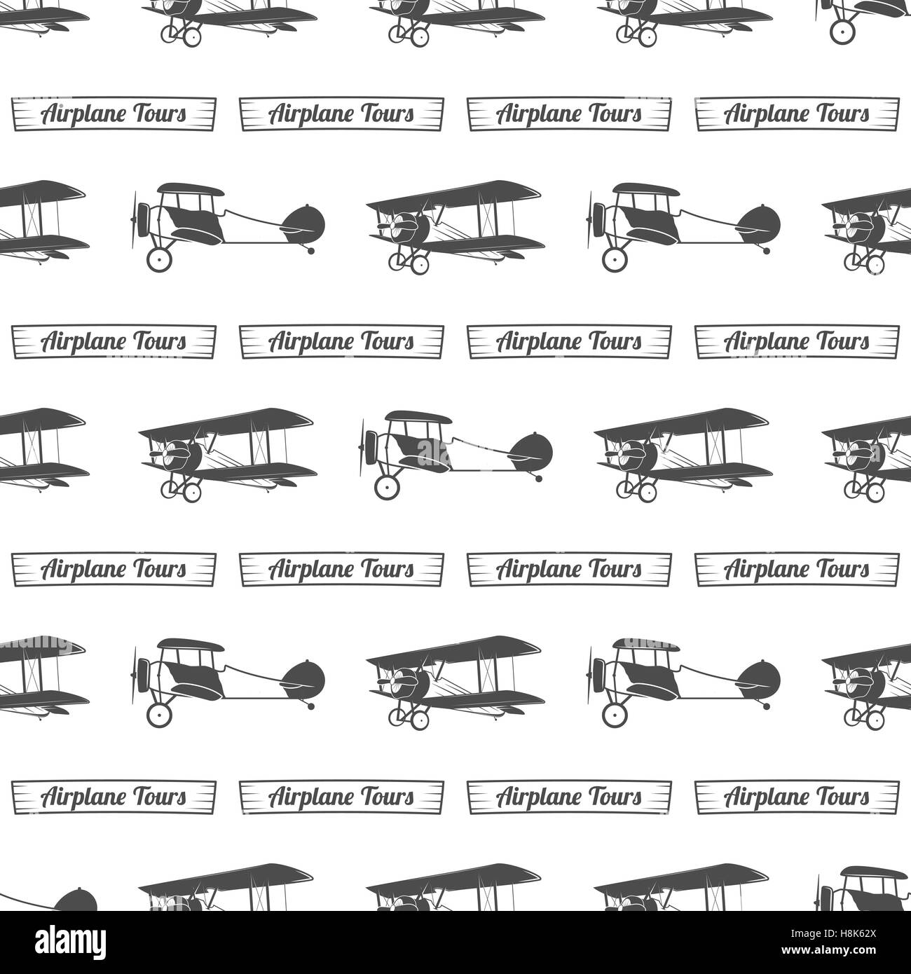 Vintage airplane tour pattern. Old Biplanes seamless background with ...